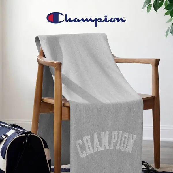 Champion Jersey With Fleece Backing Throw Blanket - Gray