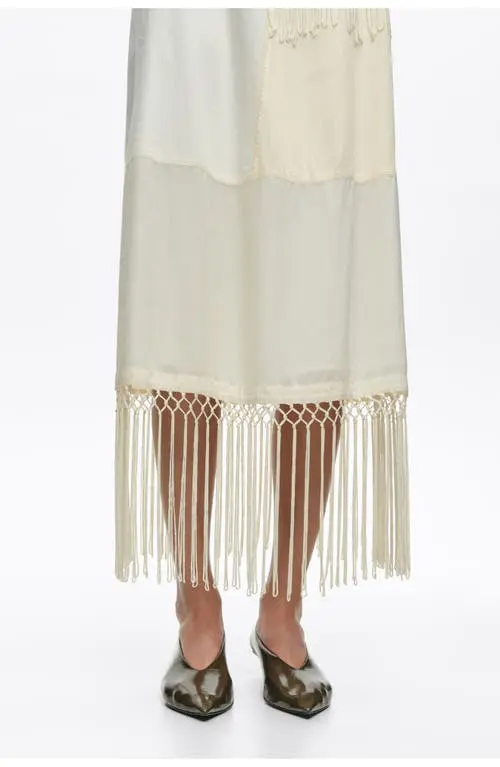 Bimba Y Lola Patchwork Fringe Midi Dress - Cream