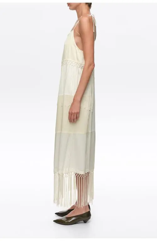 Bimba Y Lola Patchwork Fringe Midi Dress - Cream