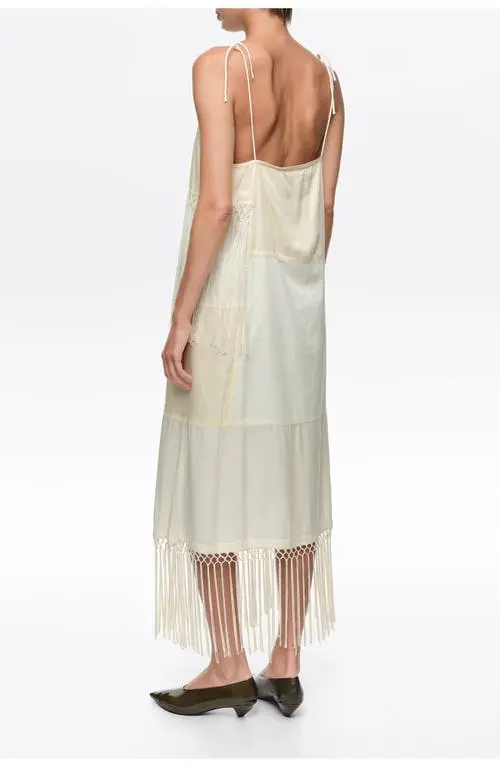 Bimba Y Lola Patchwork Fringe Midi Dress - Cream