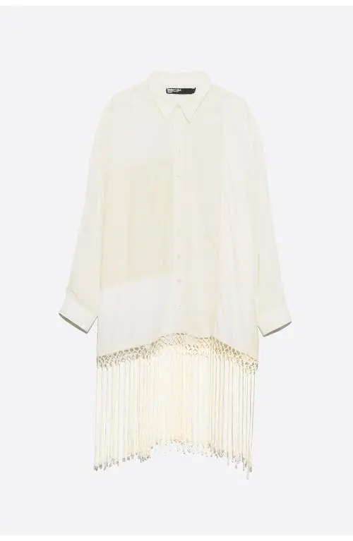 Bimba Y Lola Patchwork Fringed Oversized Shirt