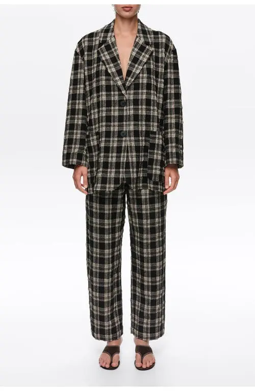Bimba Y Lola Checked Straight Tailored Wool Blazer - Black
