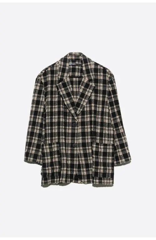 Bimba Y Lola Checked Straight Tailored Wool Blazer