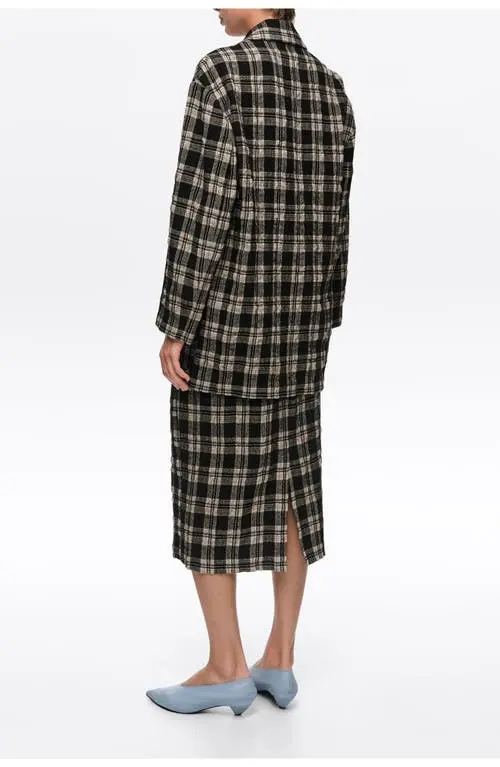 Bimba Y Lola Checked Straight Wool Midi Skirt