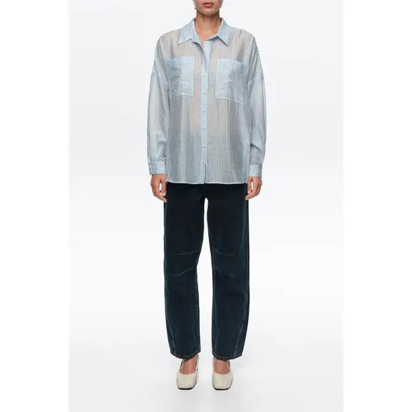 Bimba Y Lola Oversize Shirt With Mini Rivets And Stripes - Light Blue
