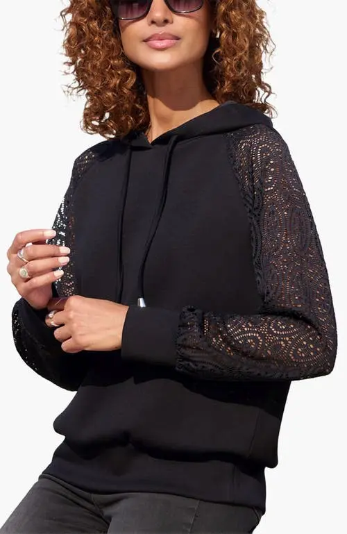 LASCANA Lace Sleeve Hoodie - Black