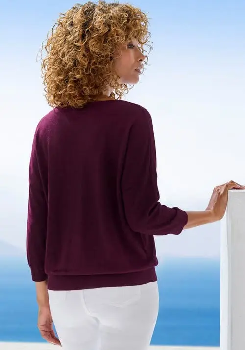 LASCANA Drop Shoulder V-neck Sweater - Wine