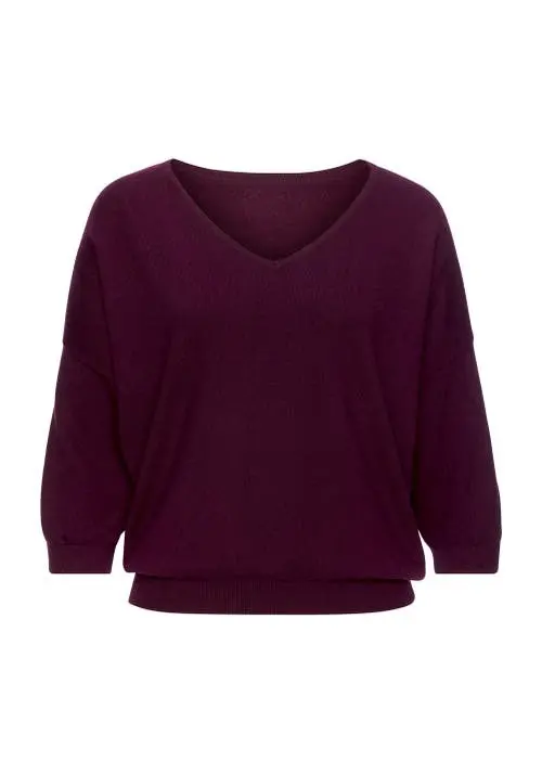 LASCANA Drop Shoulder V-neck Sweater - Wine