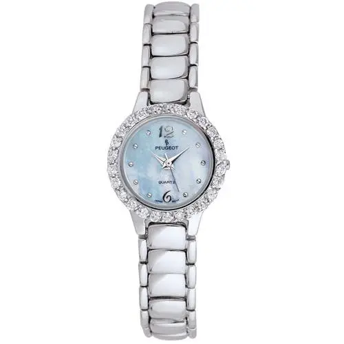 PEUGEOT Round Crystal Bezel Light Dial Bracelet Watch - Blue