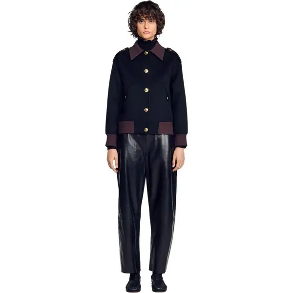 Sandro Short Coat With Contrast Collar