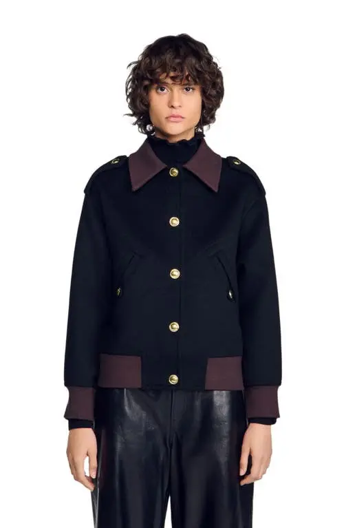 Sandro Short Coat With Contrast Collar