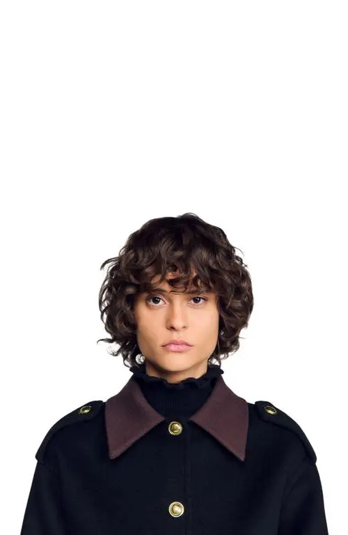 Sandro Short Coat With Contrast Collar
