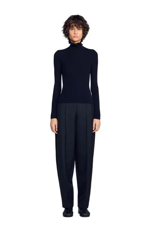 Sandro Ruffled Roll-neck Wool Sweater - Black