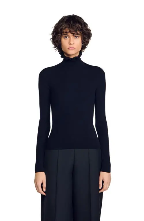 Sandro Ruffled Roll-neck Wool Sweater