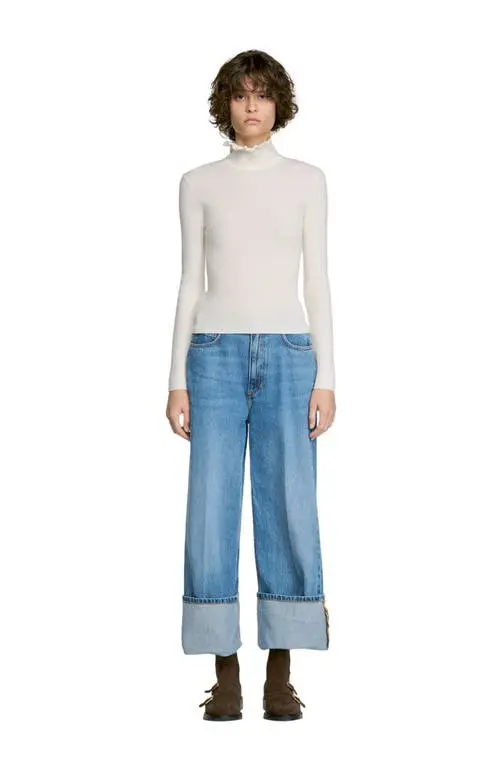 Sandro Ruffled Roll-neck Wool Sweater - Ecru