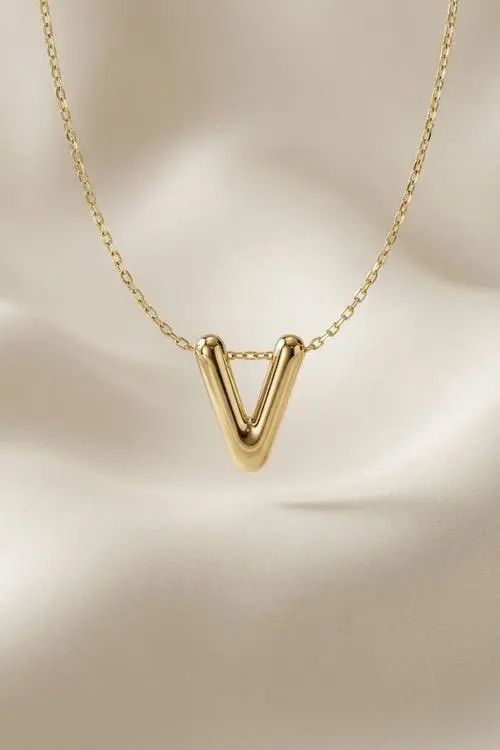 FOREVER & ALWAYS 14k Gold Letter Initial Pendant Necklace - Letter V