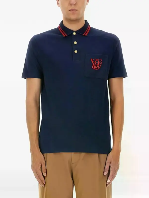 Valentino Garavani Logo-embroidered Tipped Polo Shirt - Blue