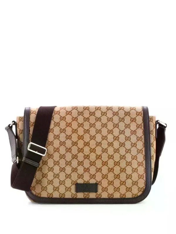 Gucci Flap Messenger Bag Gg Canvas Medium Crossbody Bag - Brown
