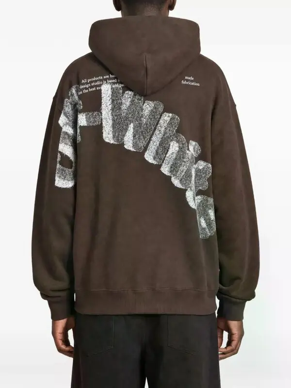 Off-White Logo-embroidered Cotton Hoodie - Brown