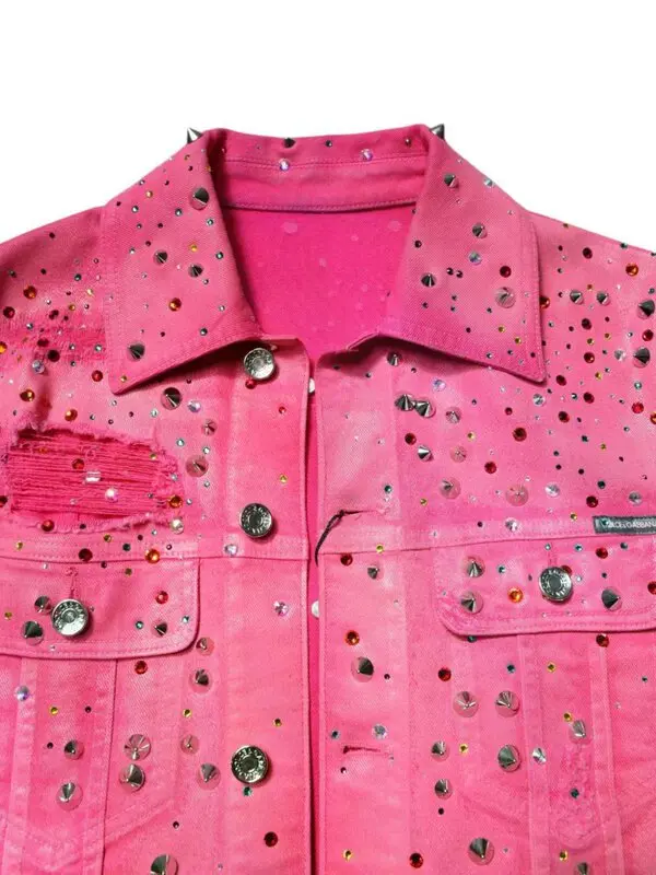 Dolce & Gabbana Crystal-embellished Studded Denim Jacket - Pink
