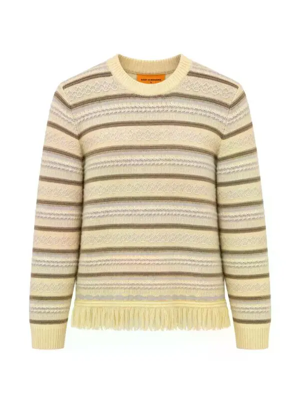 Guest In Residence Striped Fringe-trimmed Sweater - Neutrals