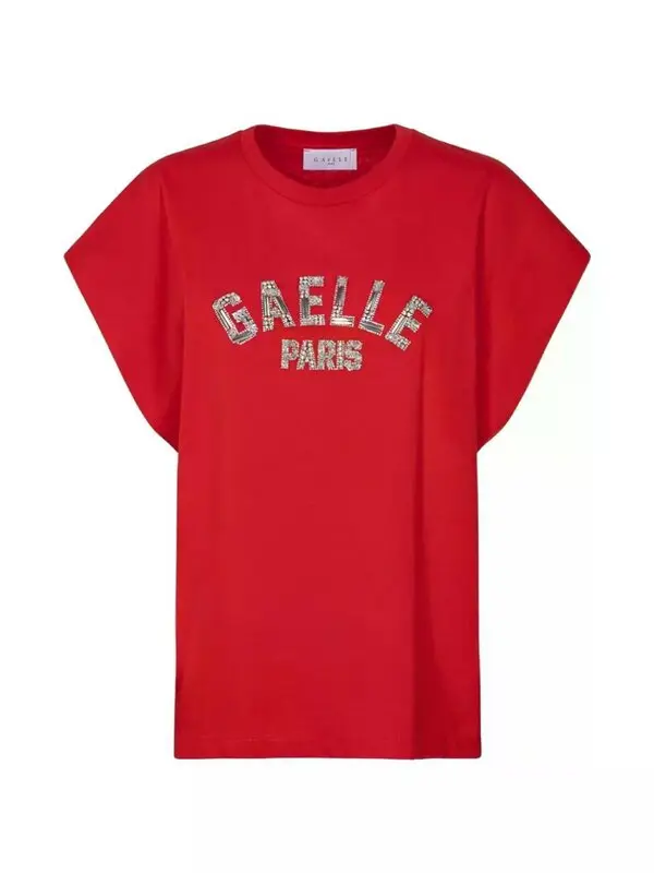 GAELLE PARIS Sequin-logo Cap-sleeve T-shirt