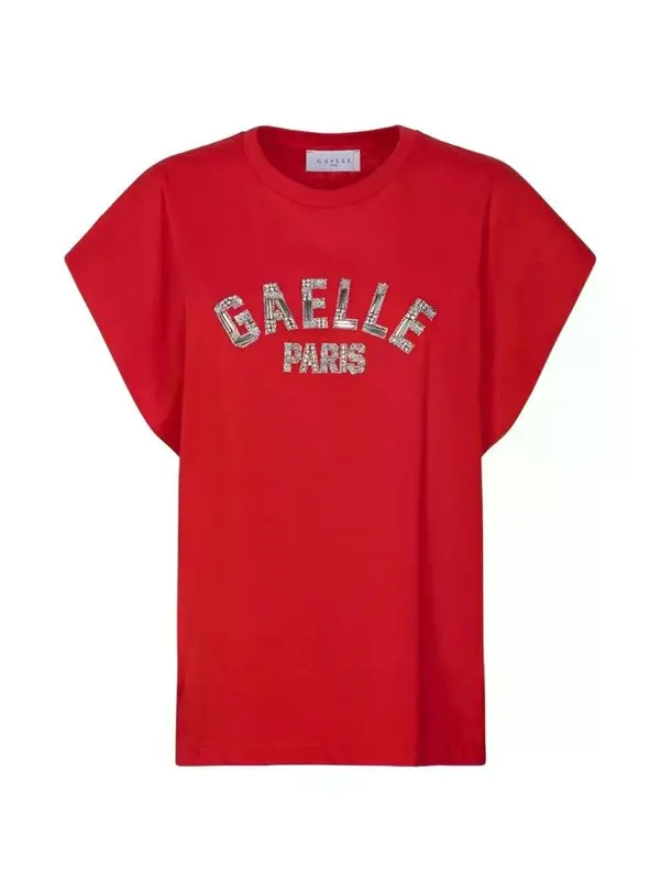 GAELLE PARIS Sequin-logo Cap-sleeve T-shirt