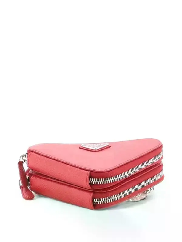 Prada Triangle Double Zip Pouch Bag With Chain Saffiano Leather Mini Crossbody Bag