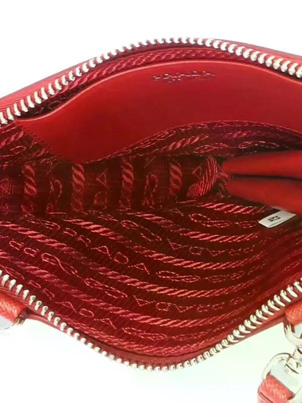 Prada Triangle Double Zip Pouch Bag With Chain Saffiano Leather Mini Crossbody Bag