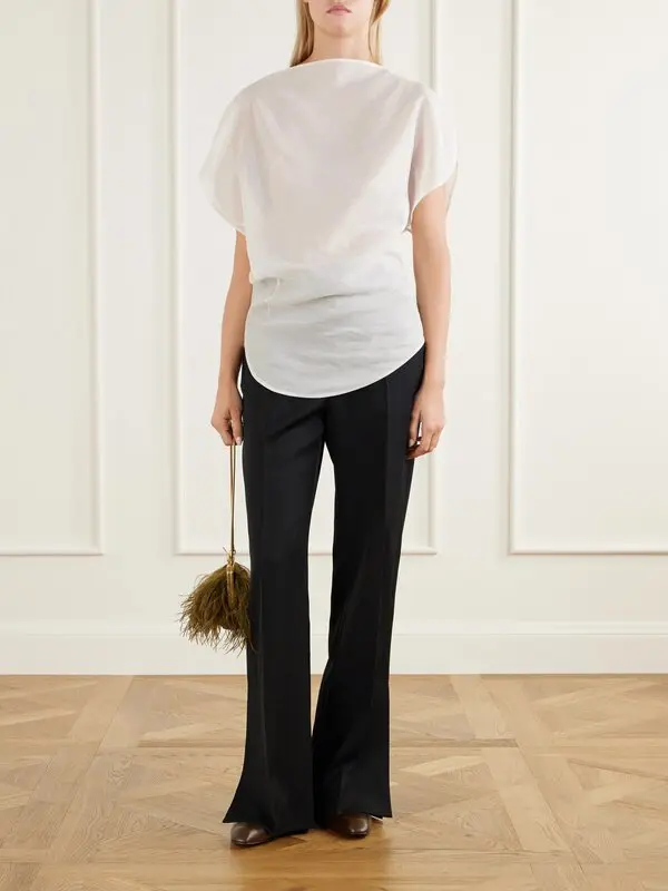 Khaite Lilith Feather-trimmed Satin Shoulder Bag