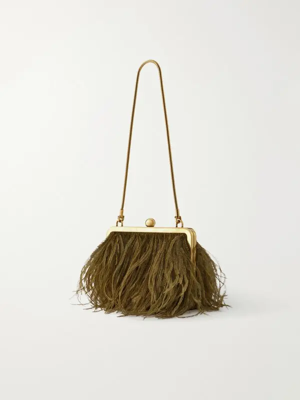 Khaite Lilith Feather-trimmed Satin Shoulder Bag