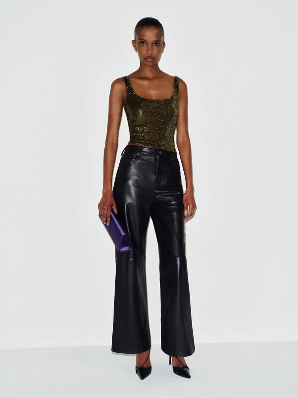 REFORMATION Carla Knit Top Dark Sequin - Green