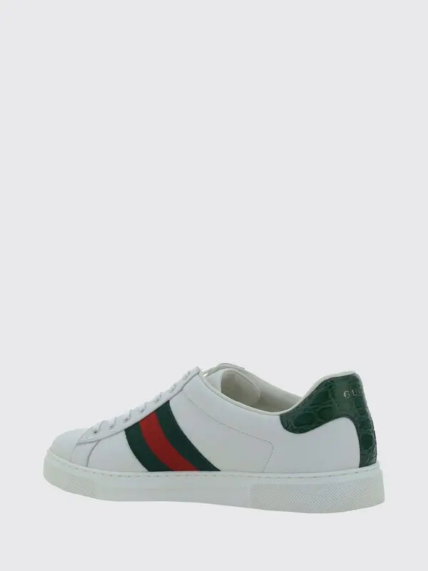 Gucci Ace Smooth Calfskin Leather Sneakers With Web Detail