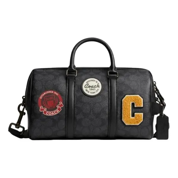 COACH Venture Duffle Bag 27 Signature Canvas With Patches - Charcoal Multi