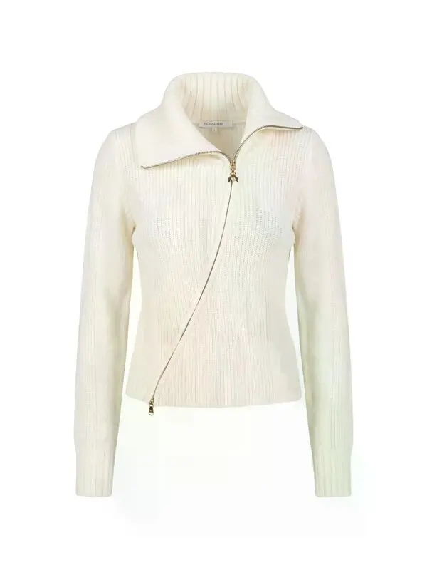 Patrizia Pepe Asymmetric-zip Ribbed-knit Cardigan - Neutrals