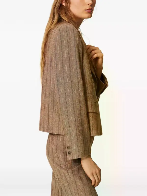 TWINSET Wool Blend Cropped Pinstripe Blazer