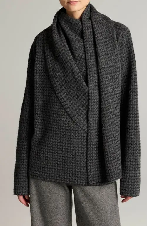 Vince Houndstooth Draped Scarf Sweater - Grey Combo