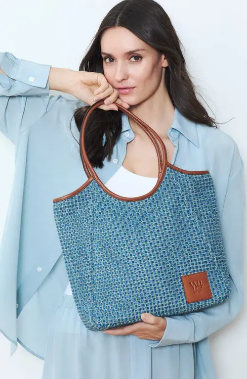 WE-AR4 The Market Linen & Leather Tote - Ocean