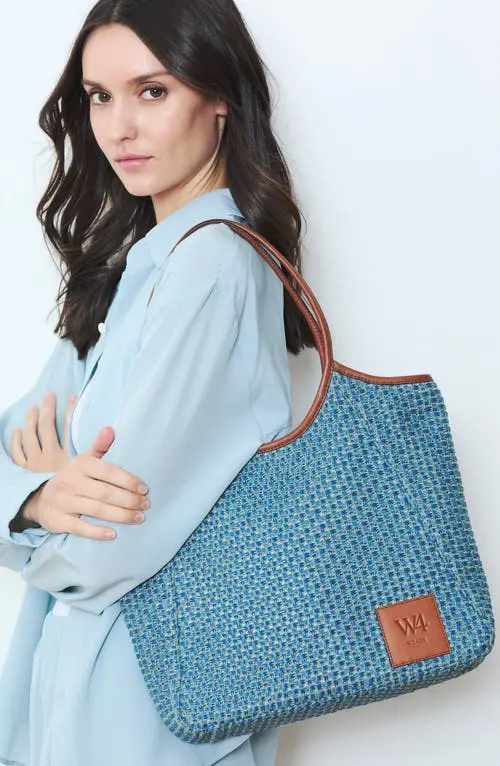 WE-AR4 The Market Linen & Leather Tote - Ocean