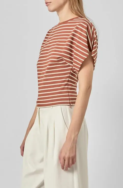 English Factory Striped Wing Sleeve Knit T-shirt - Brown/white