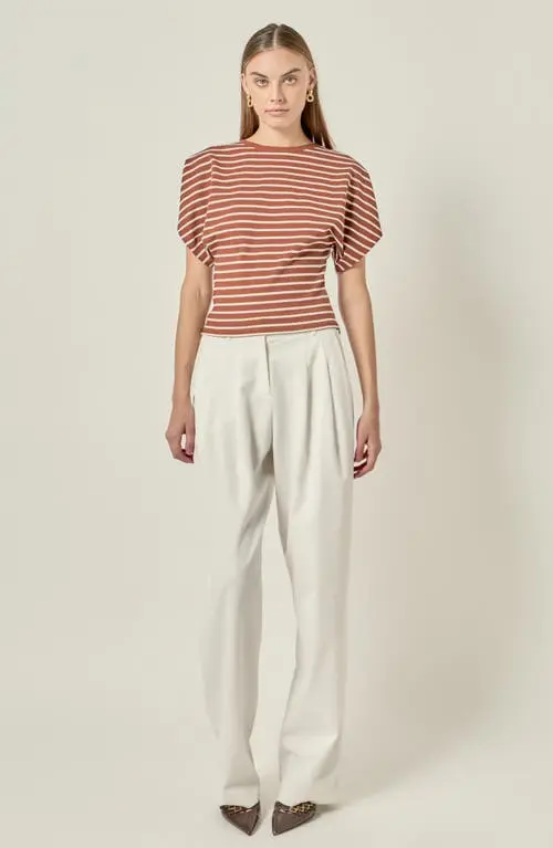 English Factory Striped Wing Sleeve Knit T-shirt - Brown/white