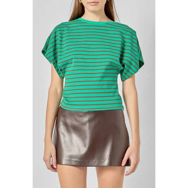 English Factory Striped Wing Sleeve Knit T-shirt - Green/brown