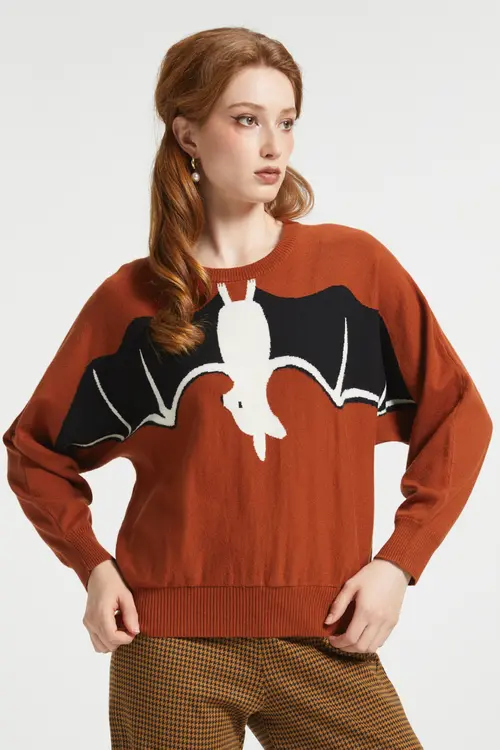 MODCLOTH Hangin' Around Pullover Bat Sweater - Orange