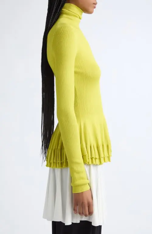 ASHLYN Merritt Merino Wool & Silk Peplum Turtleneck - Yellow