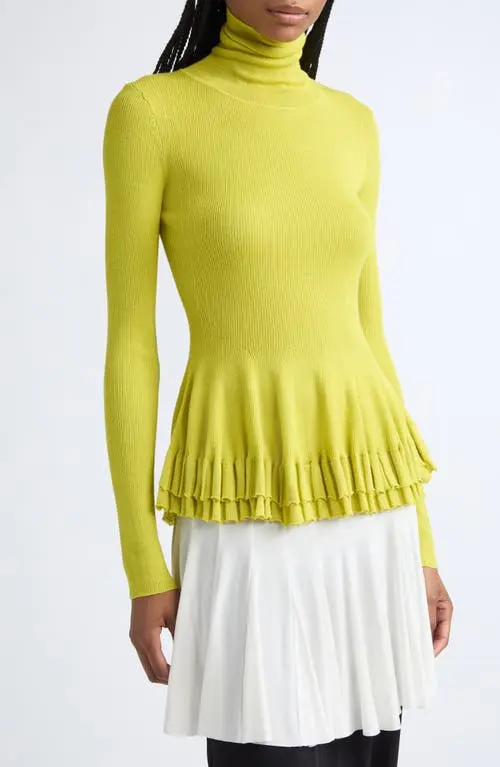 ASHLYN Merritt Merino Wool & Silk Peplum Turtleneck - Yellow