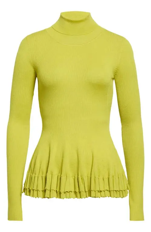 ASHLYN Merritt Merino Wool & Silk Peplum Turtleneck - Yellow