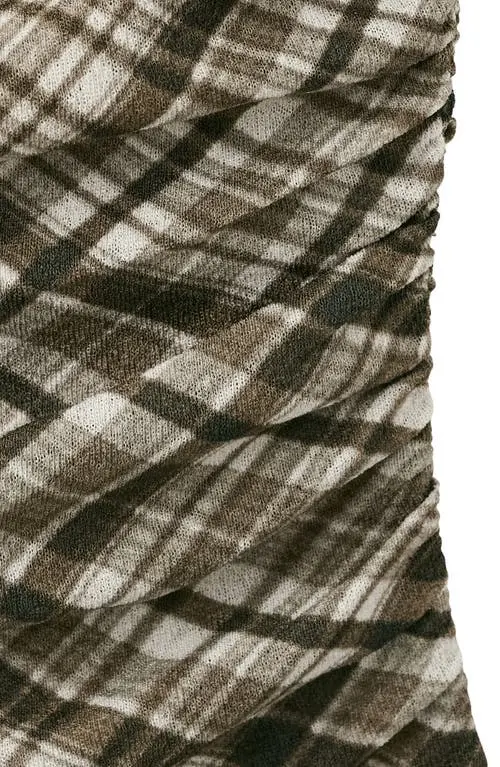 Mango Plaid Draped Sleeveless Top