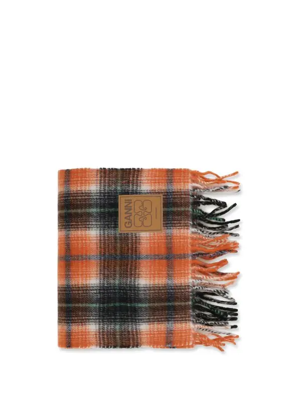 GANNI Checked Wool Scarf - Orange