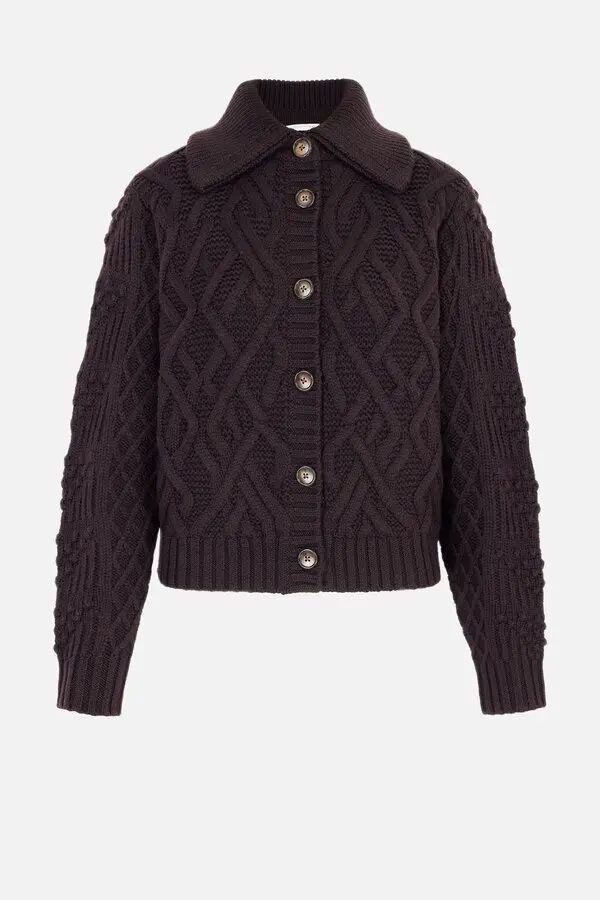 EMILIA WICKSTEAD Barney Cardigan In Chocolate Cashfeel Melange - Brown
