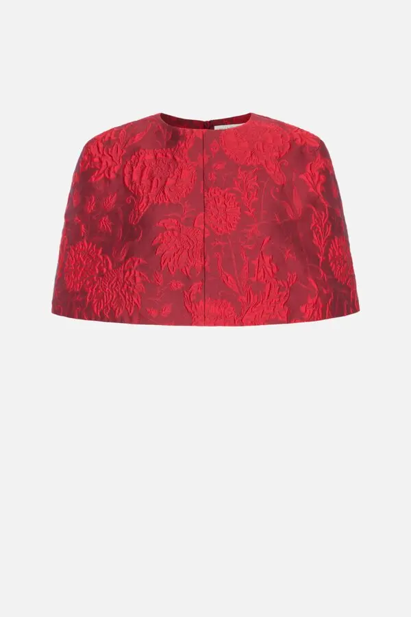 EMILIA WICKSTEAD Virginie Cape In Floral Cloque - Red